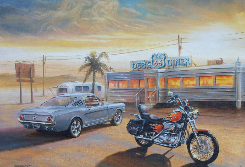 Deb’s Diner Framed – Ian Guy – Motoring Artist