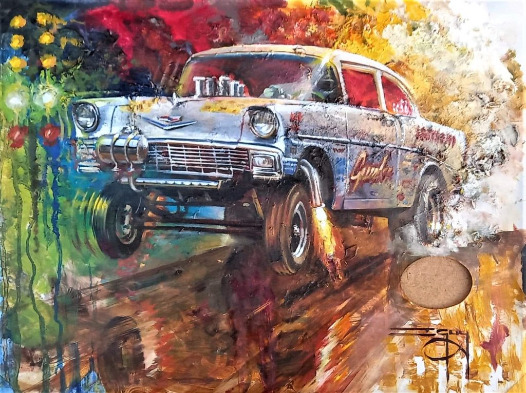 56 Chevy Gasser – Palette Art – Ian Guy – Motoring Artist